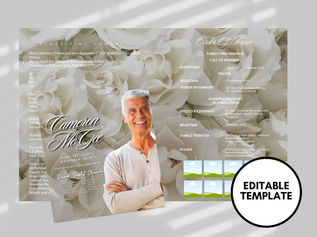 Cream Funeral Program Template: Celebration of Life, Keepsake (digital ...