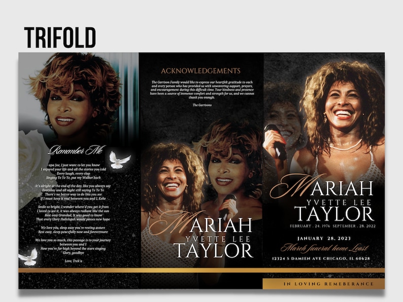 Black & Gold Funeral Program Template: Celebration of Life (canva ...