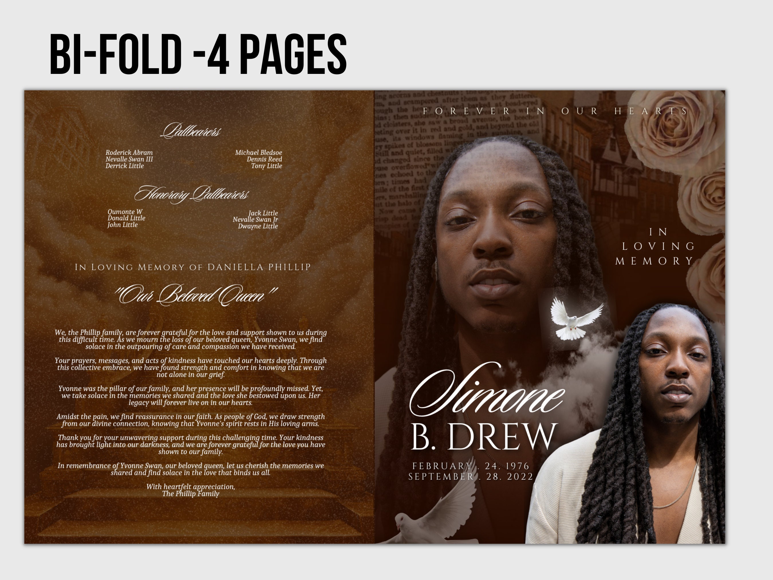 Brown & Gold Funeral Program Template: 4-page Memorial Booklet (digital ...