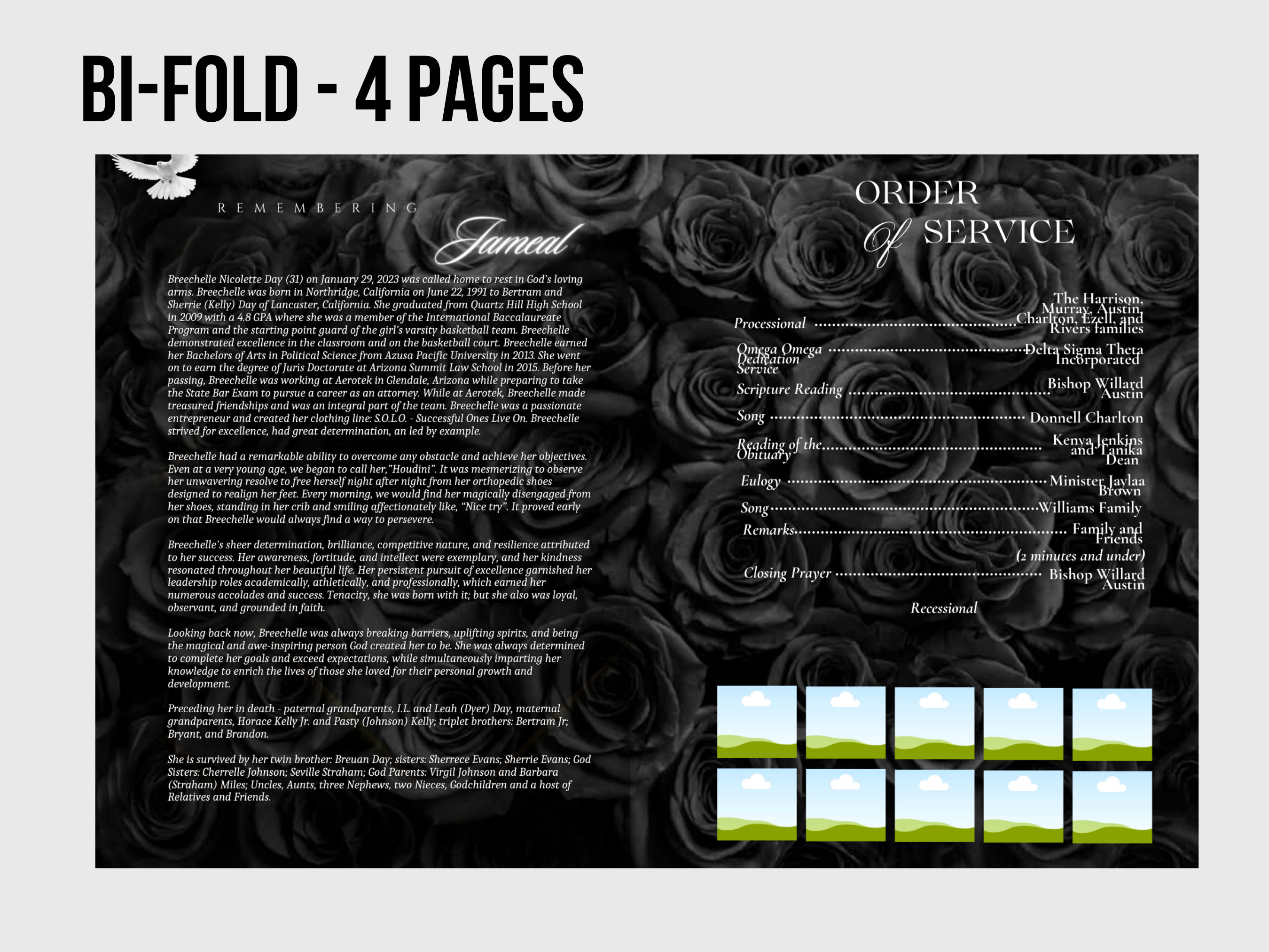 Blue Galaxy Funeral Program Template: 4-page Memorial Booklet (digital ...
