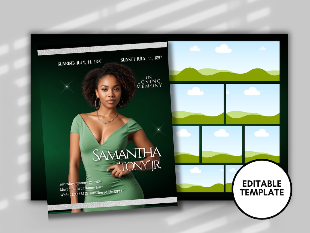 Green Funeral Program Template: 8-page Memorial Booklet (DIY Editable ...