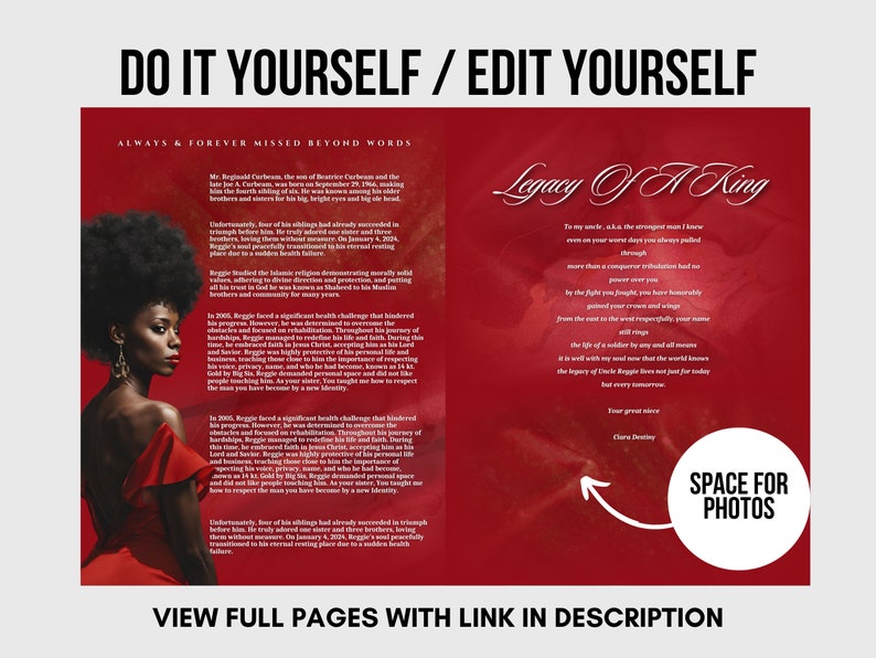 Funeral Memorial Booklet 8 Pages dark Red Funeral Program in Loving ...