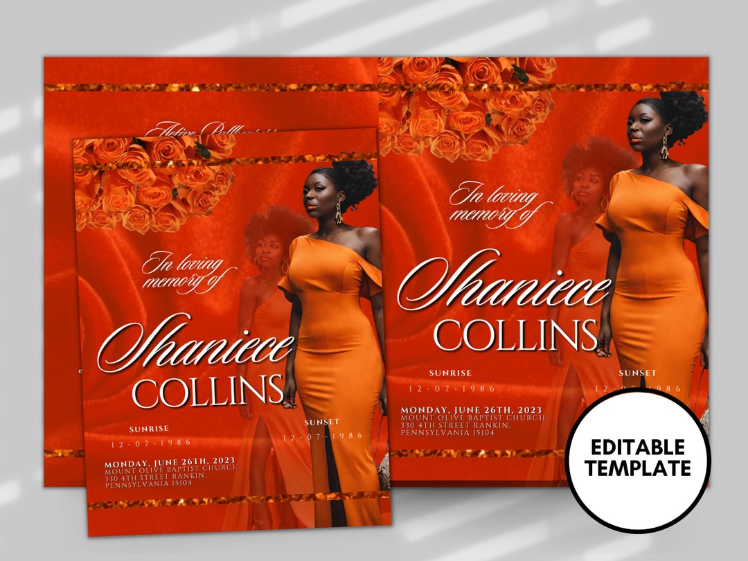 Glitter Orange Funeral Program: Celebration of Life Keepsake (digital ...