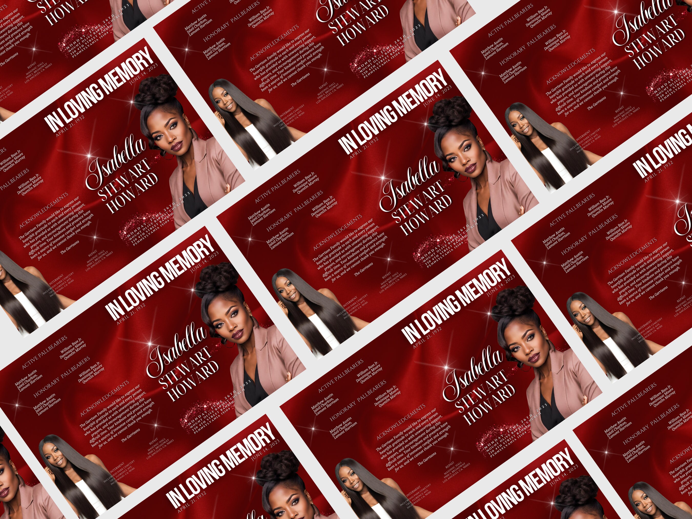Red Roses Funeral Program Template: Celebration of Life (digital ...