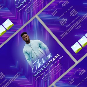 Funeral Programs 8.5X11 Editable Template 8 Page Men Neon Turquoise ...