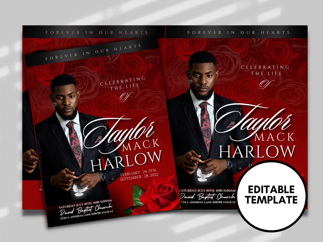 8.5"x 11" RED AND SILVER Dramatic Obituary Template (4 Pages) in Loving ...