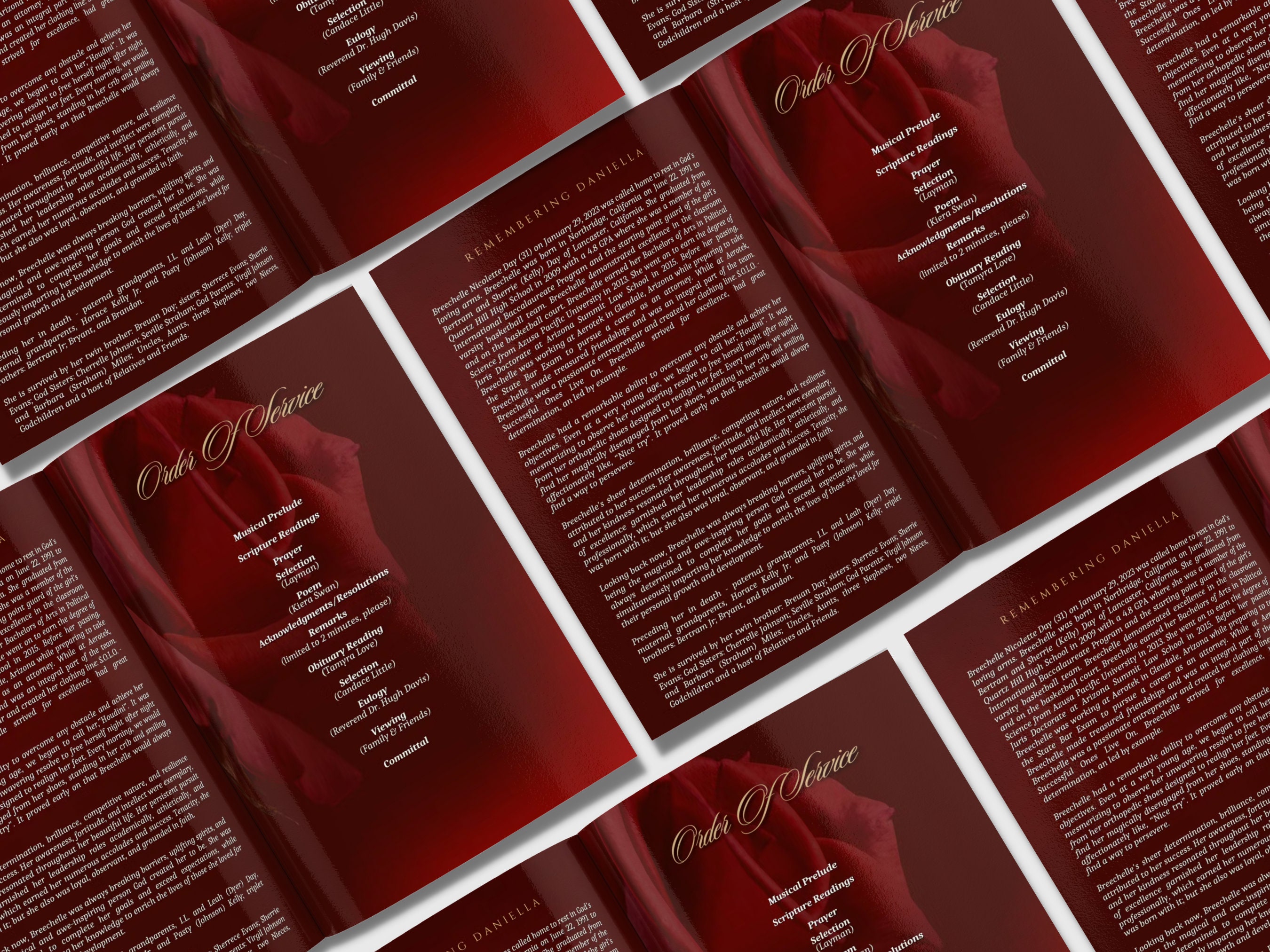 Red Funeral Program Template: Celebration of Life Keepsake (digital ...