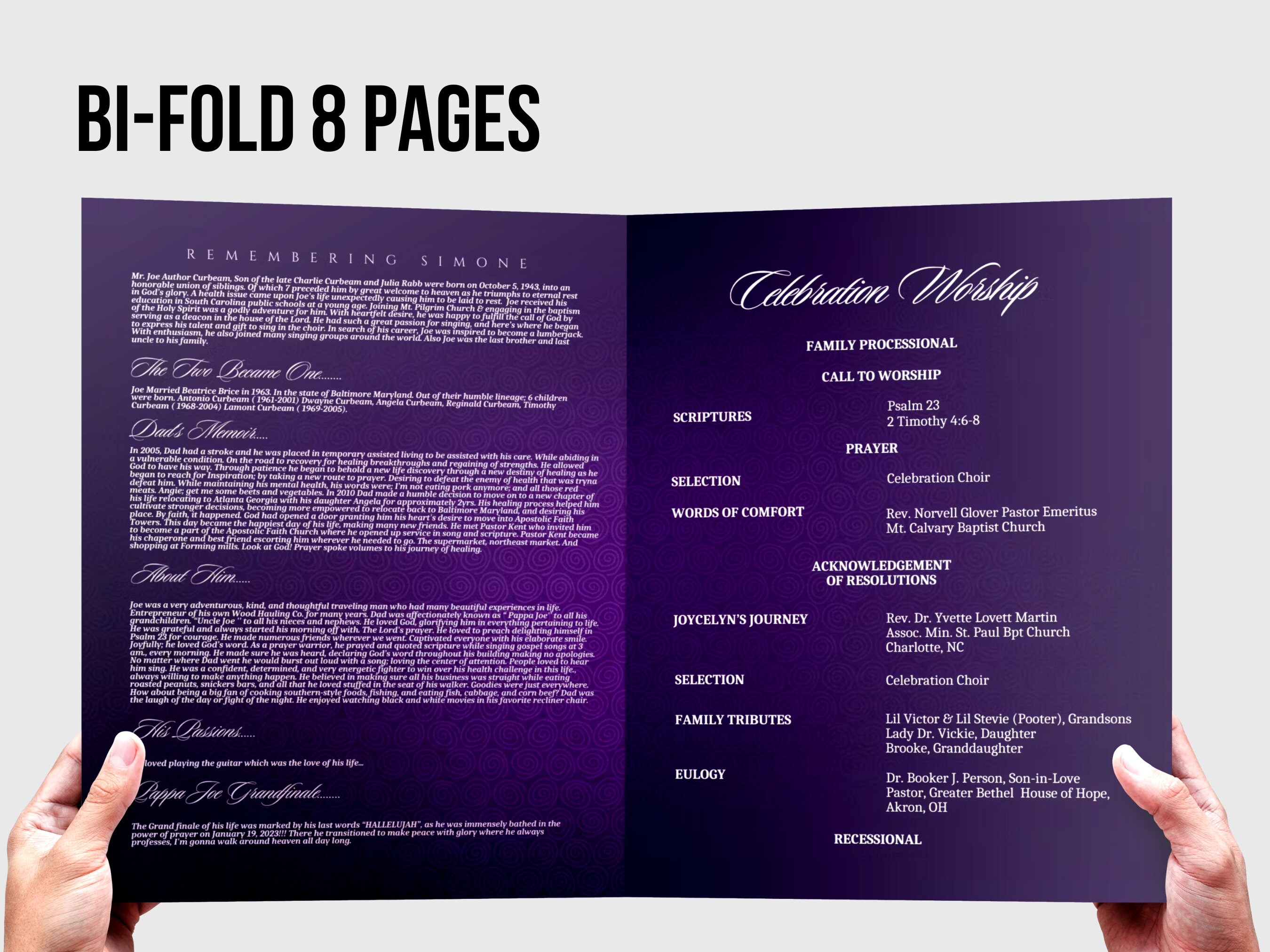 Purple Funeral Program Template: Celebration of Life Booklet (digital ...