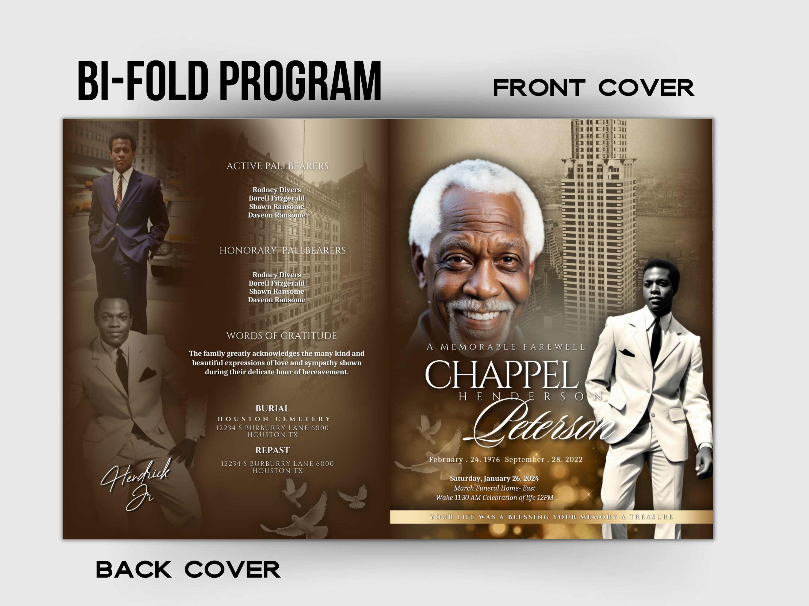 Elegant Brown Funeral Program Template: Celebration of Life (digital ...