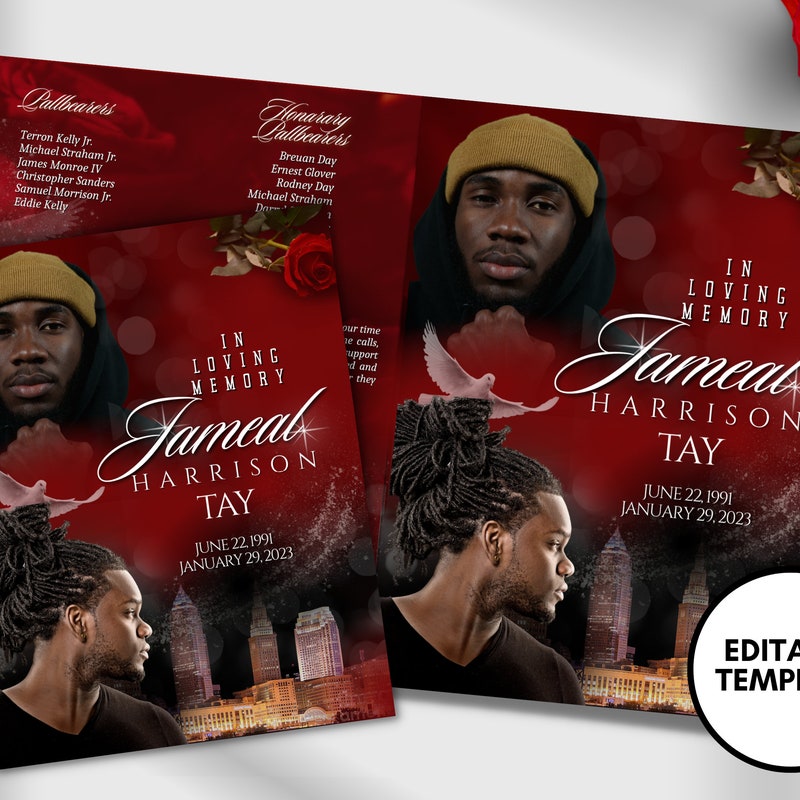 Red Funeral Program - Etsy