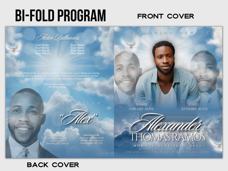 Blue Cloud Funeral Program Template: Celebration of Life Keepsake ...