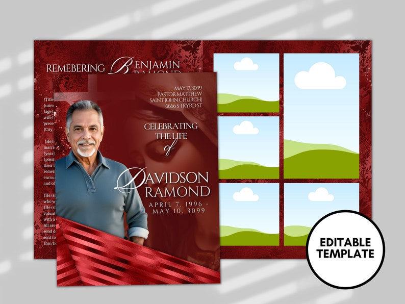Burgundy Funeral Program Template: Catholic Obituary, Men's Style ...