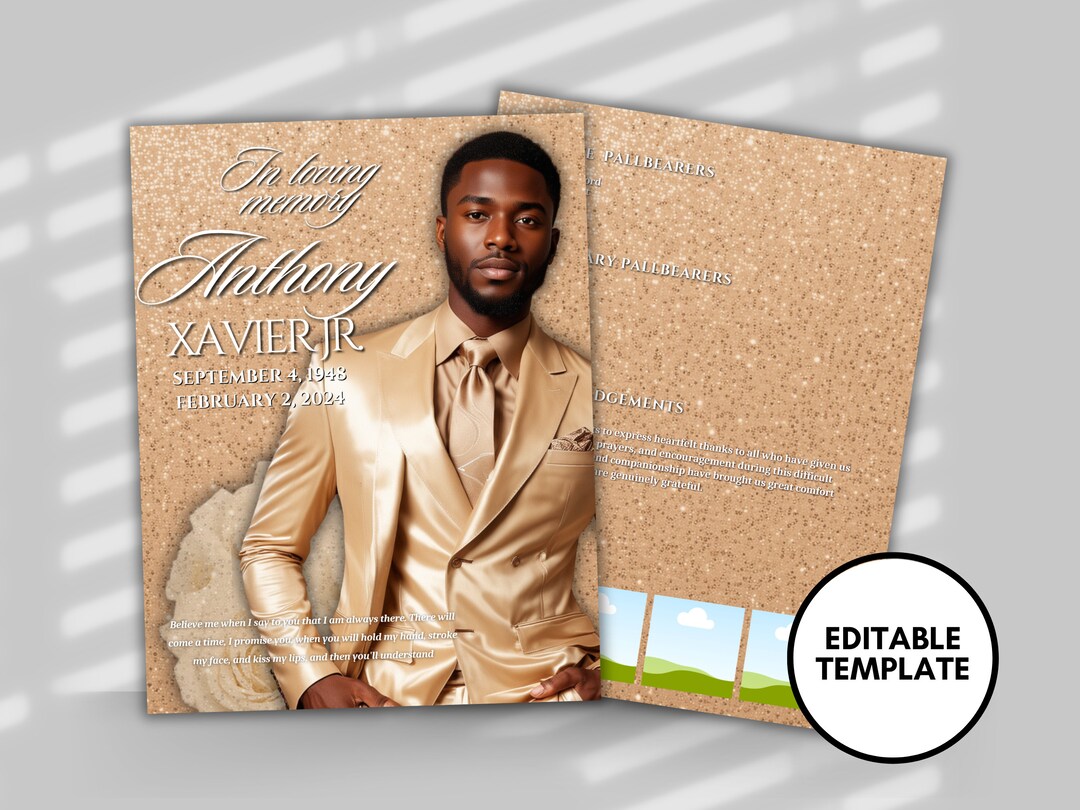 Beige Sparkling Funeral Program Template: Men's in Loving Memory ...