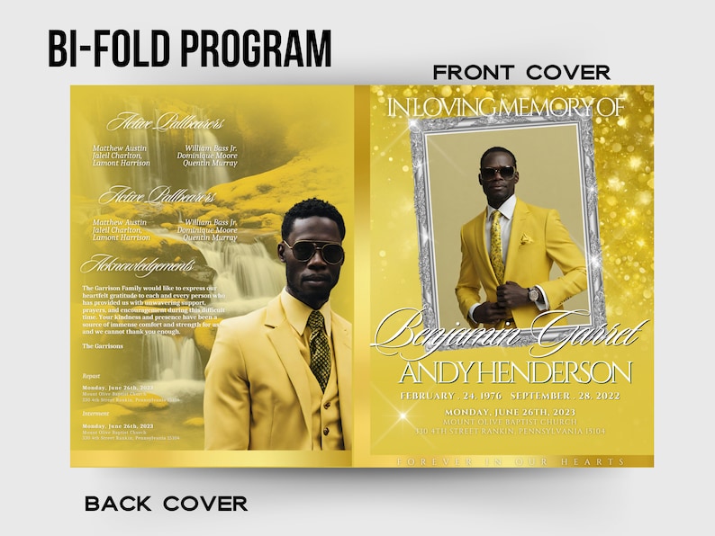 Yellow Funeral Program Template: Celebration of Life Booklet (digital ...