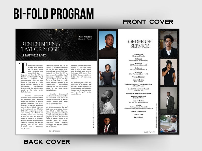 Black & Gold Funeral Program Template: Magazine Style Obituary (canva ...