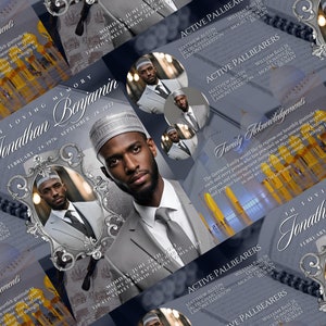 Men's Muslim Style Obituary Template: Dark Gray Funeral Program (canva ...