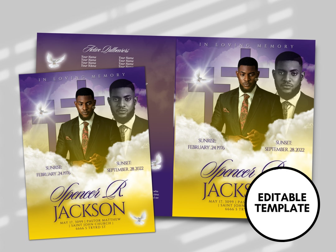 Yellow Sunrise Funeral Program Template: 8-page Memorial Booklet ...
