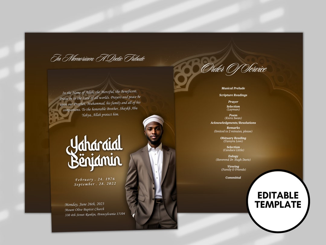 8.5"x 11" Islamic Gold Funeral Template (8 Pages) Men's Muslim Style ...