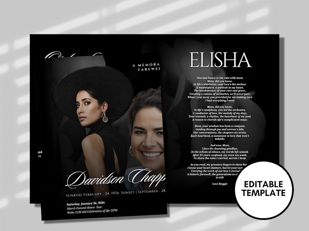 Black Women's Funeral Program Template: Celebration of Life (canva, 8.5 ...