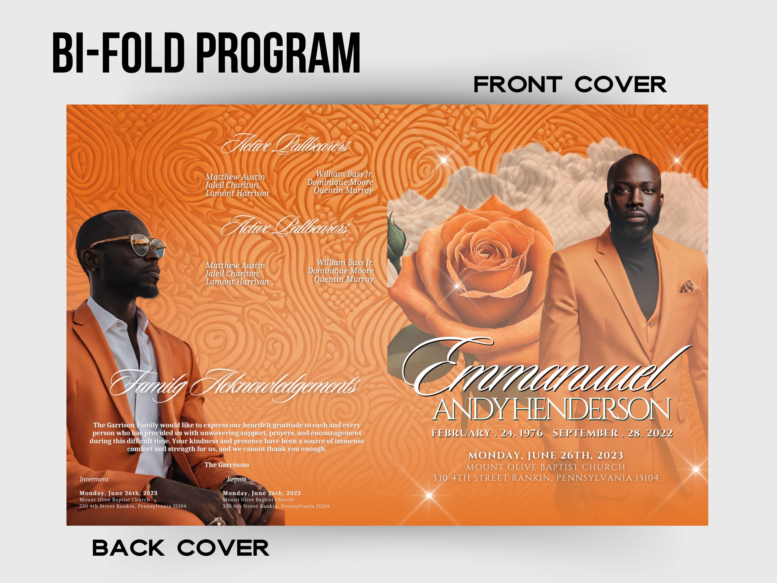 Orange Funeral Program Template: Celebration of Life Keepsake (digital ...