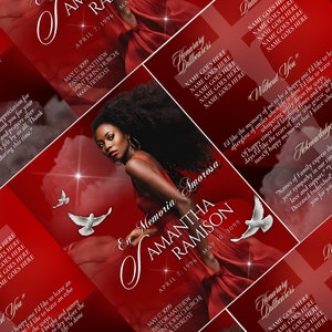 Red Obituary Template: Women's Funeral Program, Celebration of Life ...