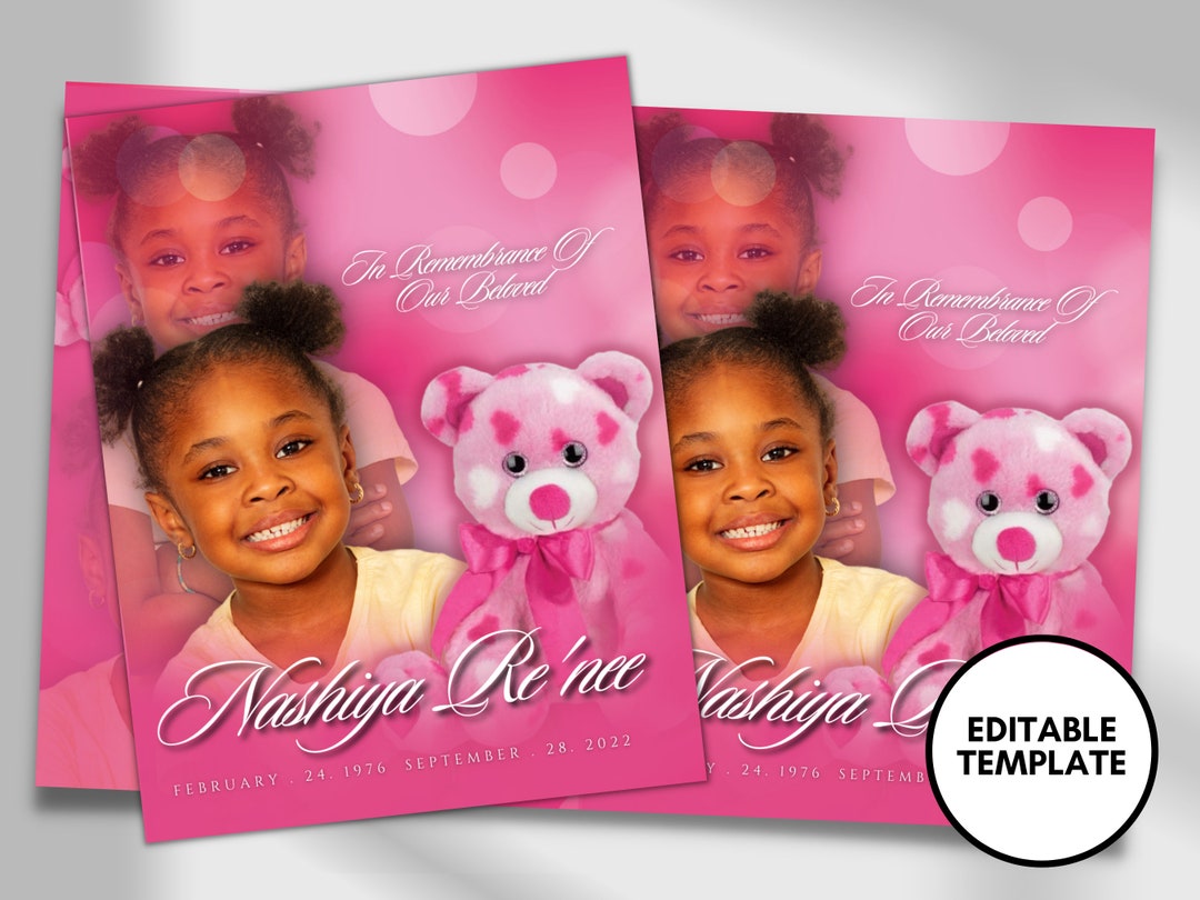 Pink Funeral Program Template: Celebration of Life Keepsake (digital ...