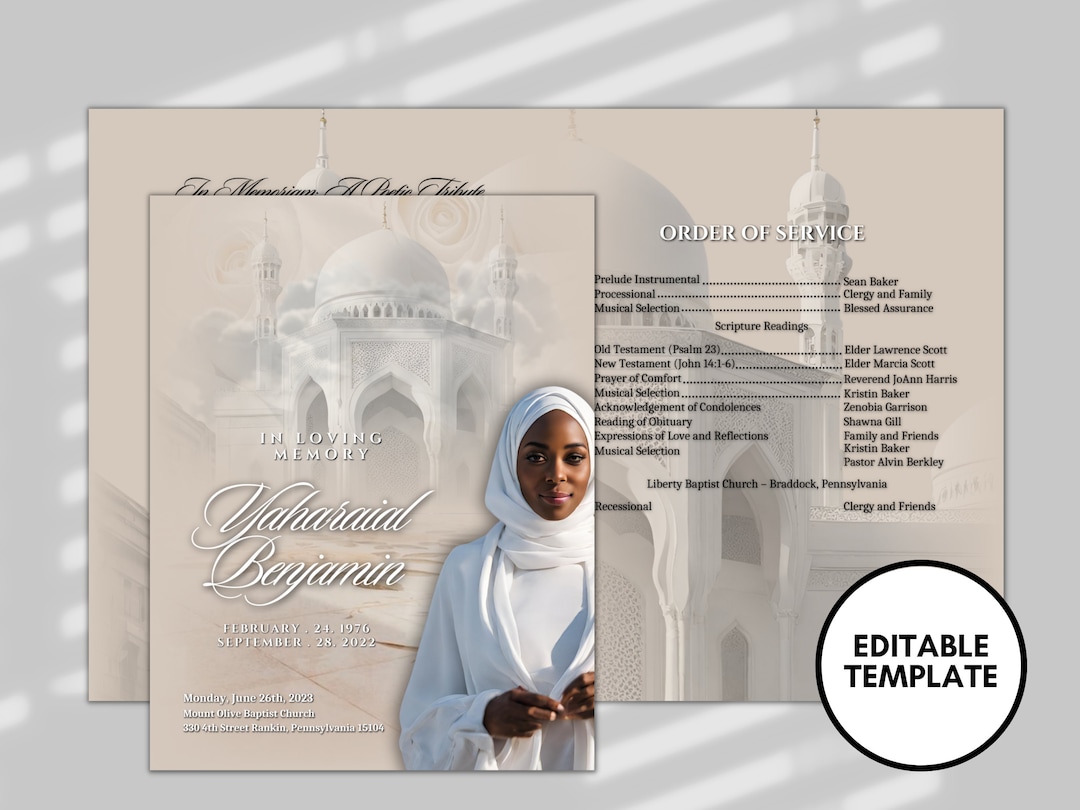 Islamic Funeral Program Template: Celebration of Life (canva, 8.5"x11 ...