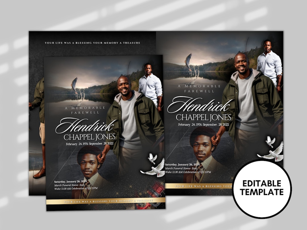 Fishing Memorial Program Template: Elegant Funeral Booklet (canva, 8 ...