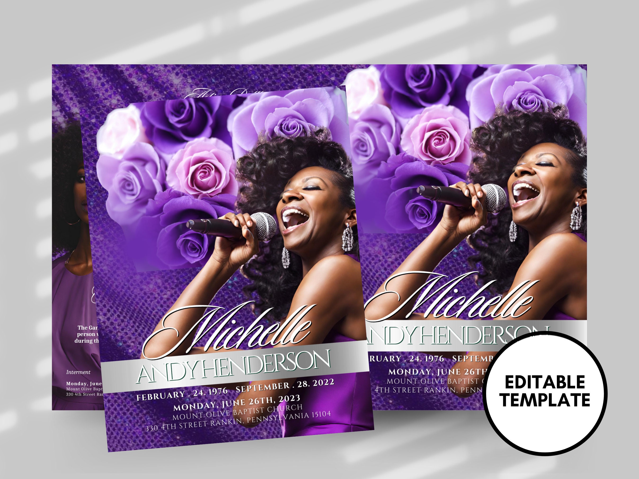 Purple Flower Funeral Program Template: 8-page Memorial Booklet ...