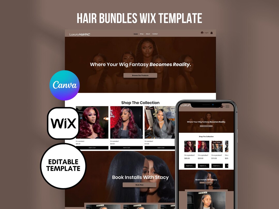 Wig & Hair Bundles Wix Website Template: Editable Canva Banners - Etsy