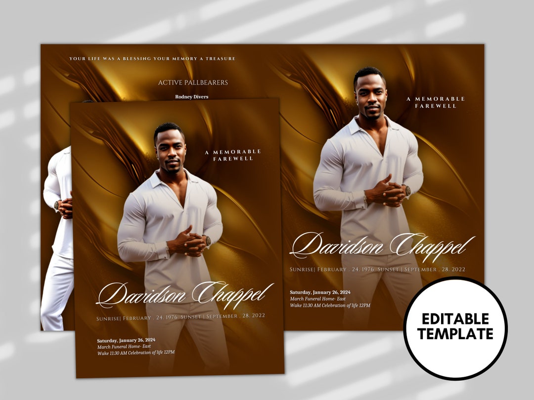 Elegant Brown Funeral Program Template: Yellow Cloud Design (digital ...