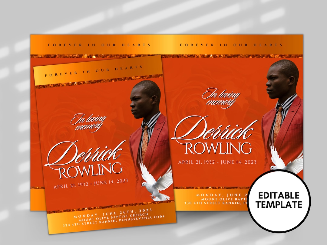 Orange Funeral Program Template: 8-page Memorial Booklet (digital ...