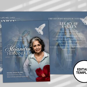 8.5"x 11" Blue Mary Catholic Obituary Template (8 Pages) Women's Style ...