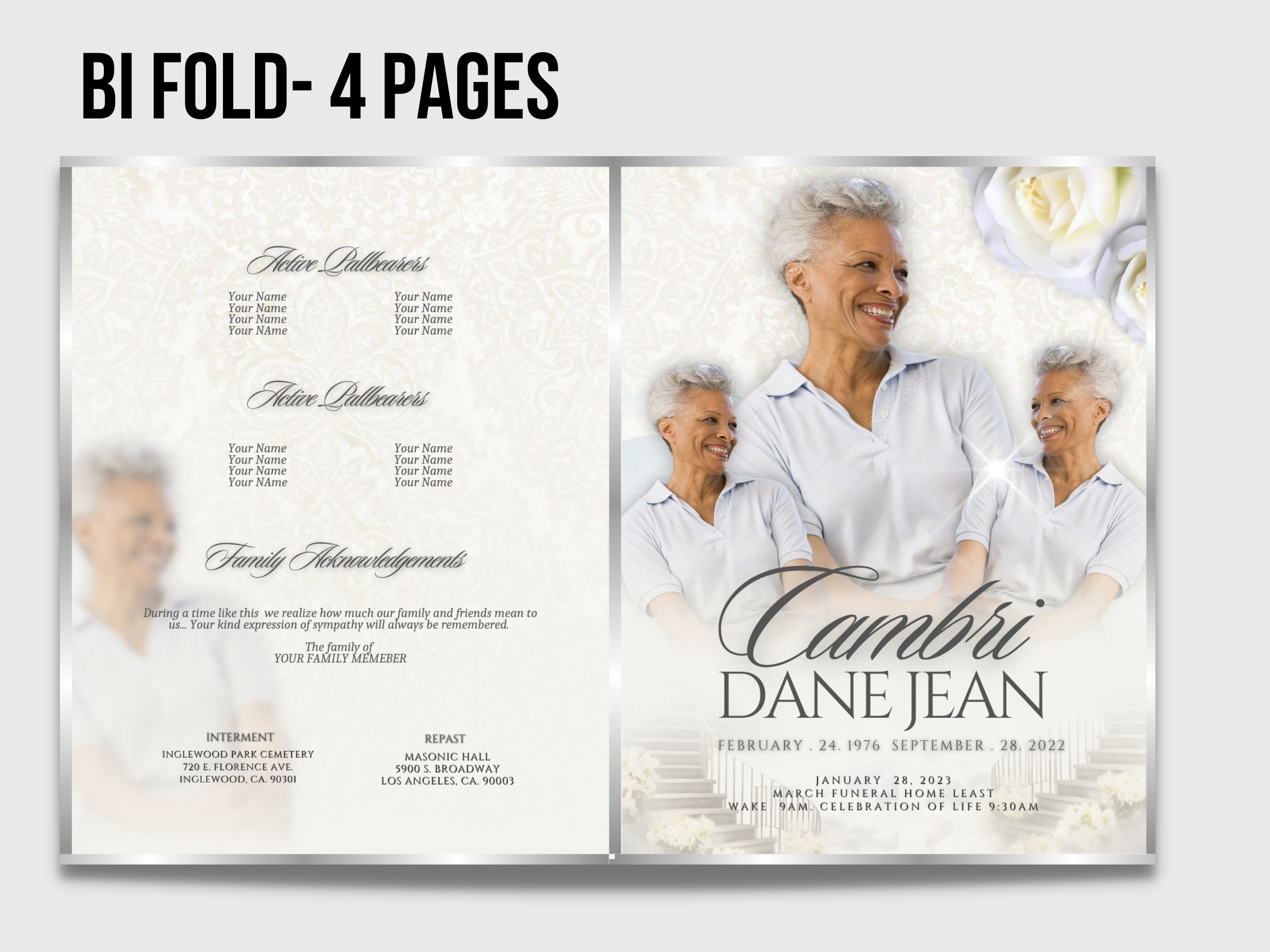 Elegant Funeral Program Template: Celebration of Life, 4-page Booklet ...
