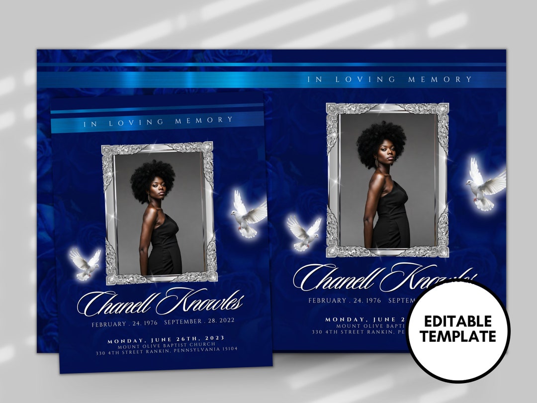 Luxury Blue Funeral Program: Memorial Booklet Canva Template (digital ...