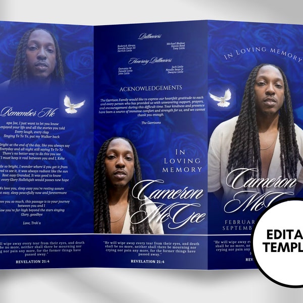 Blue Obituary Template - Etsy