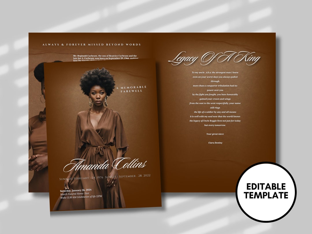Funeral Memorial Booklet (8 Pages) |light Brown Funeral Program | in ...