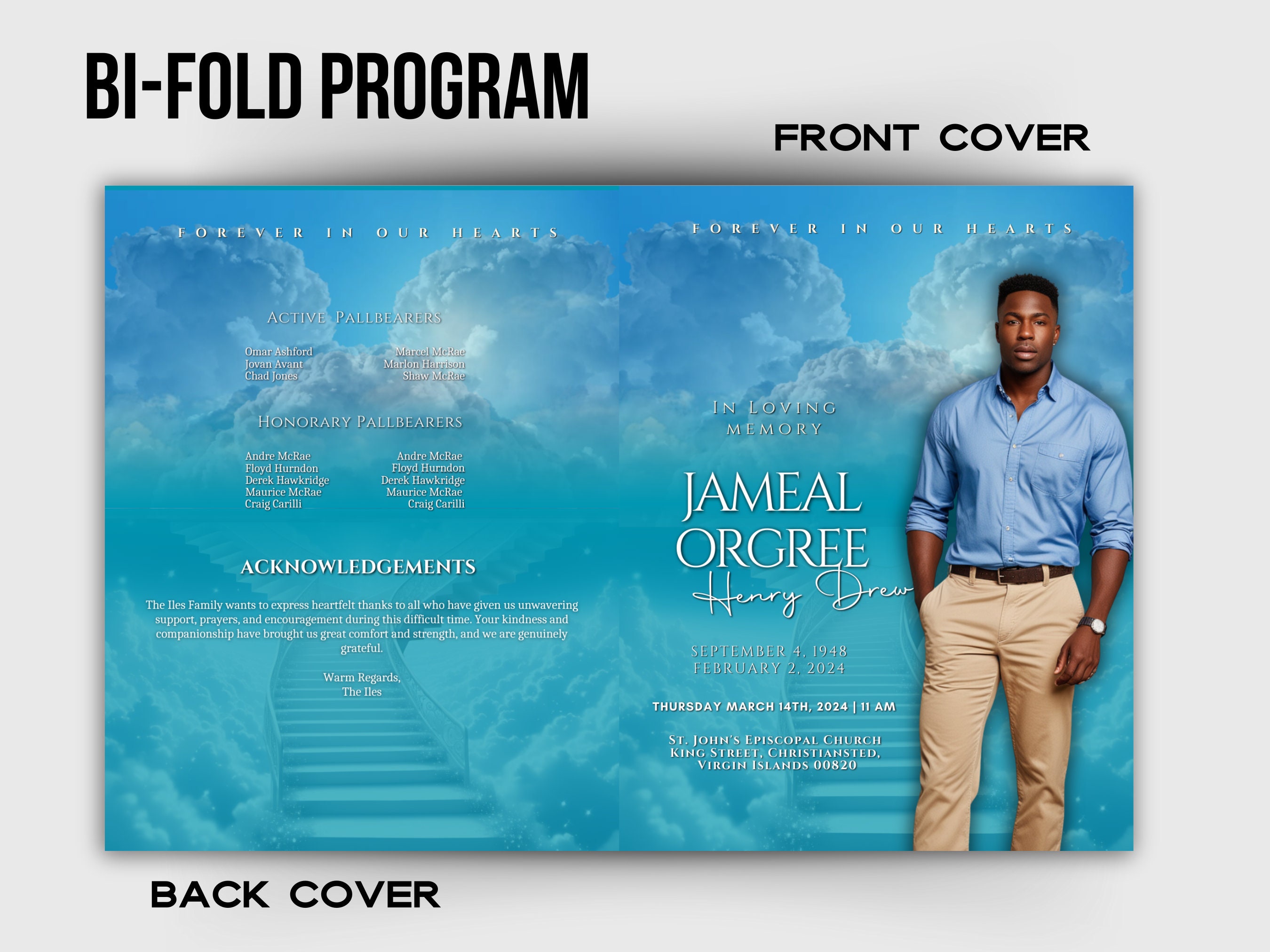 Mens Turquoise Funeral Program Template: 8-page Memorial Booklet (DIY ...