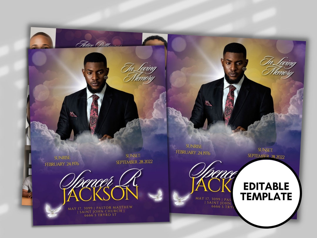 Purple Sunrise Funeral Program Template: 8-page Memorial Booklet ...