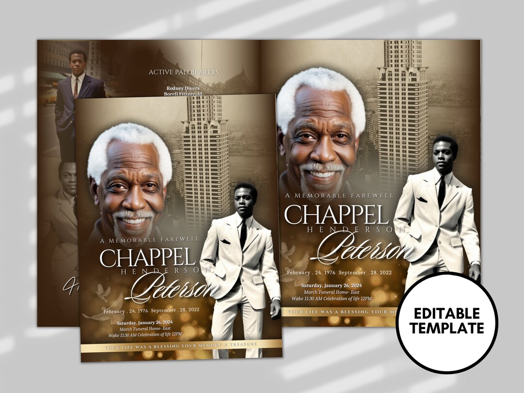 Elegant Brown Funeral Program Template: Celebration of Life (digital ...