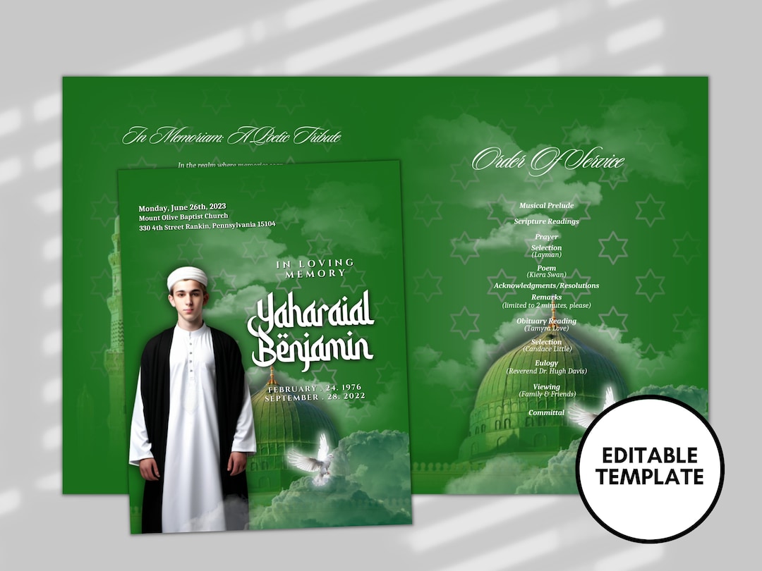 8.5"x 11" Green Islamic Funeral Template (8 Pages)women's Muslim Style ...