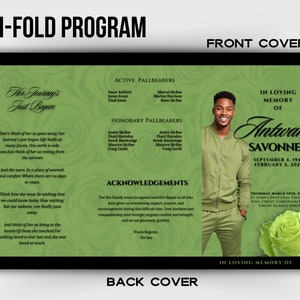 Funeral Programs 17x11 Editable Template TRIFOLD Bright Mens Lime Green ...
