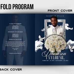 Blue Metallic Funeral Program Template: 8-page Memorial Booklet (8.5x11 ...