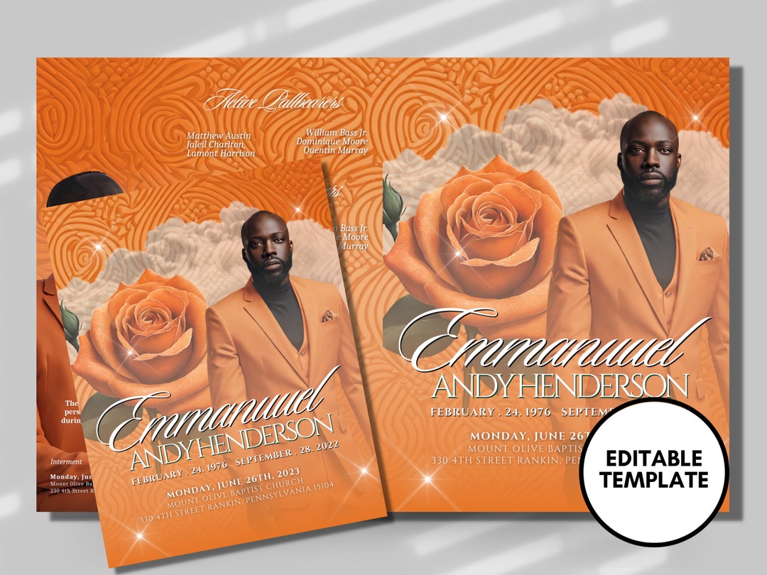 Orange Funeral Program Template: Celebration of Life Keepsake (digital ...