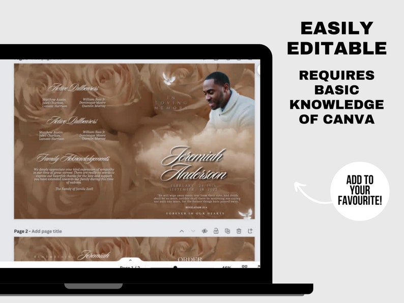 Brown Rose Funeral Program Template: Celebration of Life (digital ...