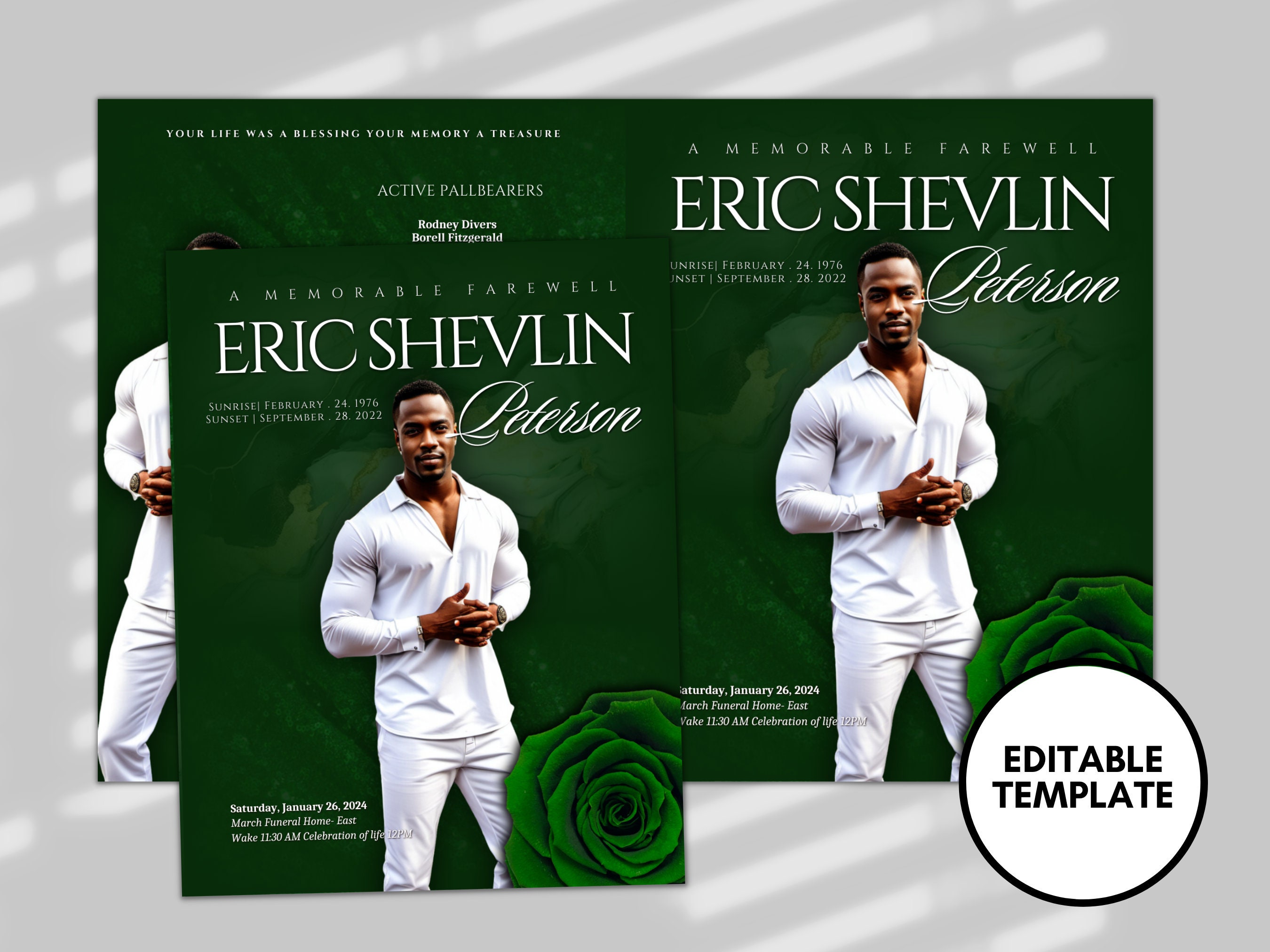 GREEN GOLD ELEGANT Booklet Memorial Program 8 Pages Luxury Funeral ...