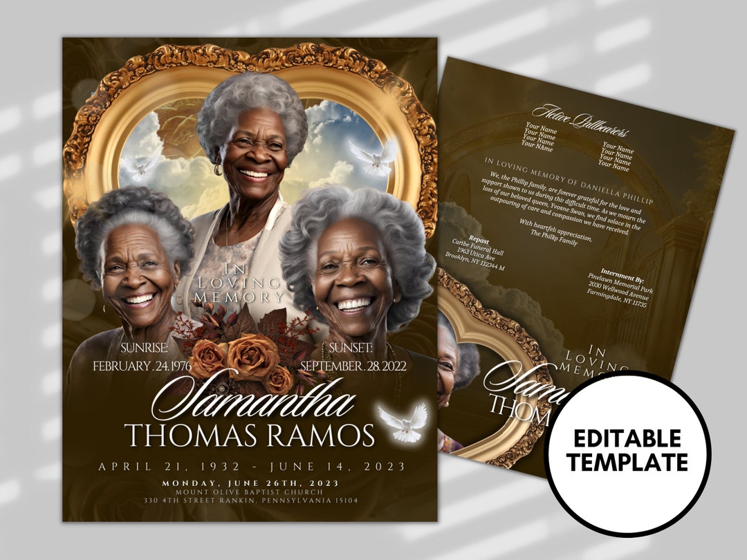 Elegant Funeral Program Template: Brown Memorial, Celebration of Life ...