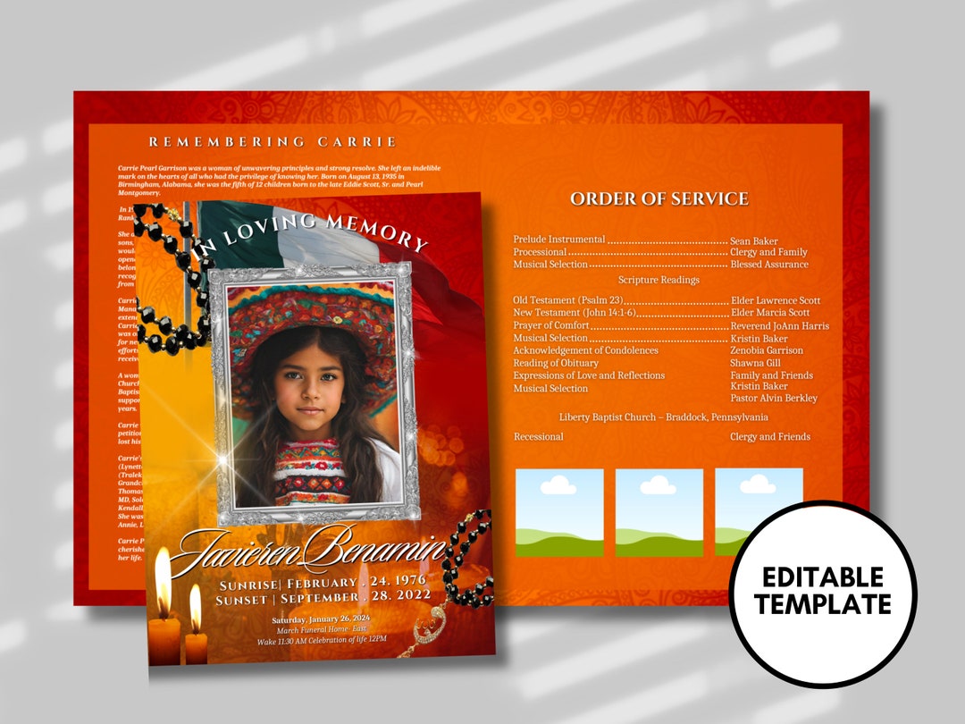 Orange Funeral Program Template: Celebration of Life, Women's Obituary ...