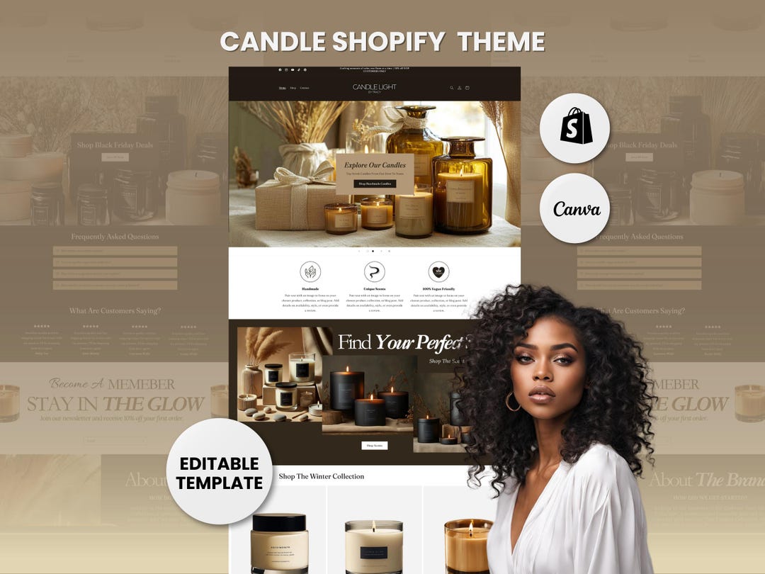 Tan & Black Candle Shopify Theme: Website Design Template - Etsy