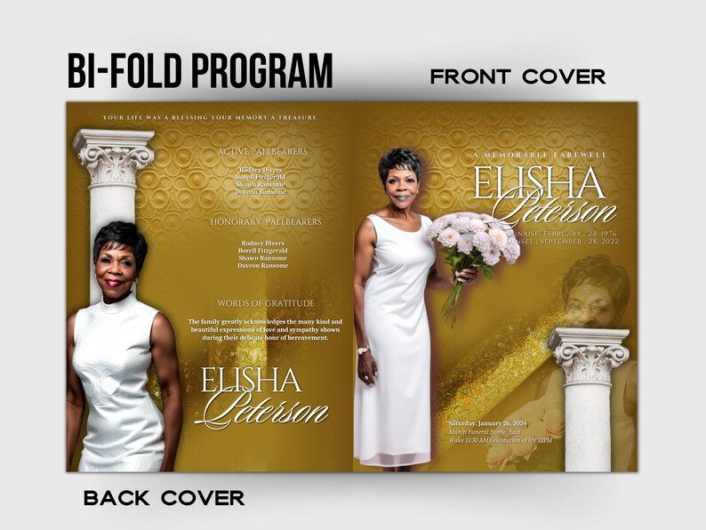 Elegant Brown Funeral Program Template: Yellow Cloud Design (digital ...